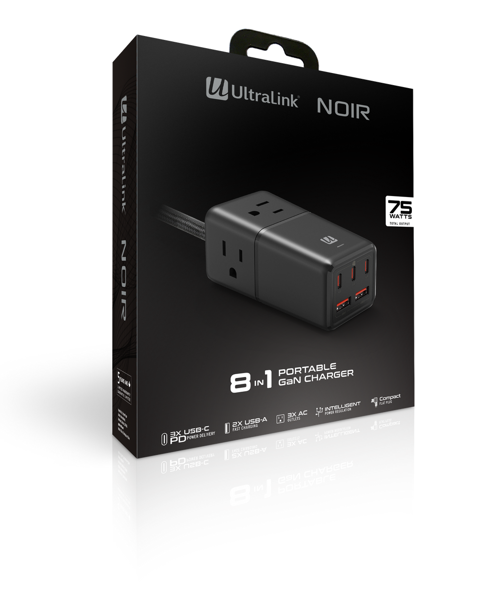 Ultralink Noir 8-in-1 Portable Charger with GaN Technology (Max 75W Ou
